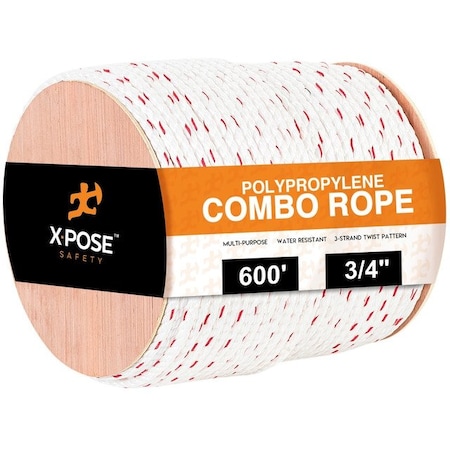 Xpose Safety Poly Combo 3 Strand Safety Rope, 3/4 x 600' UV Coated ...