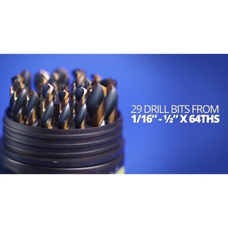 Drill America 29 Piece HSS Contractor Bit Cooler Drill Bit Set, 1/16 ...