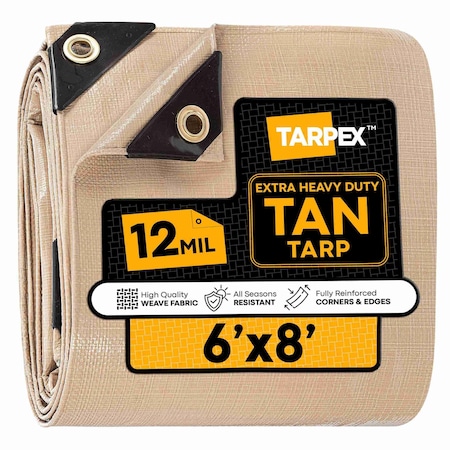 Tarpex Extra Heavy Duty Tarp, 8 ft x 8 ft, 12 Mil, Tan, Polyethylene ...