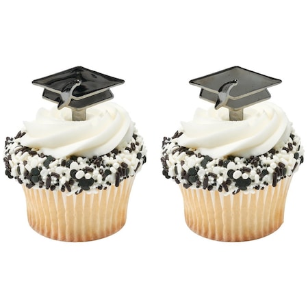 Cakedrake Graduation Cake Topper, Black Metallic Grad Hats 24/PKG cake ...