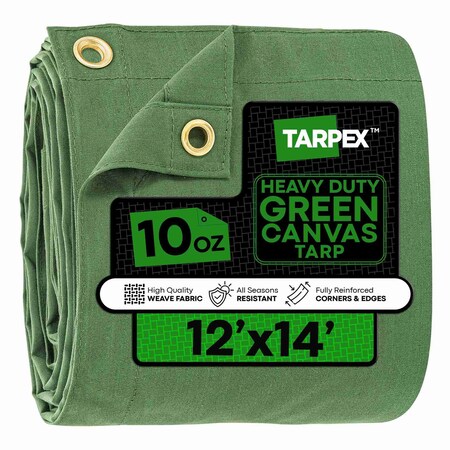 Tarpex Heavy Duty Tarp, 12 ft x 14 ft, Green, Canvas CTG10-TA-1214 | Zoro