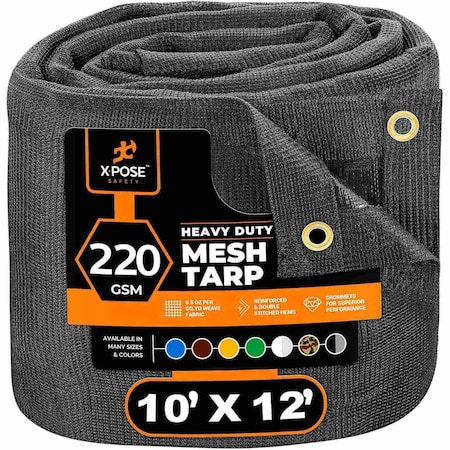 Xpose Safety Heavy Duty Mesh Tarp, 10 ft x 12 ft, 220 GSM, Black, Mesh ...