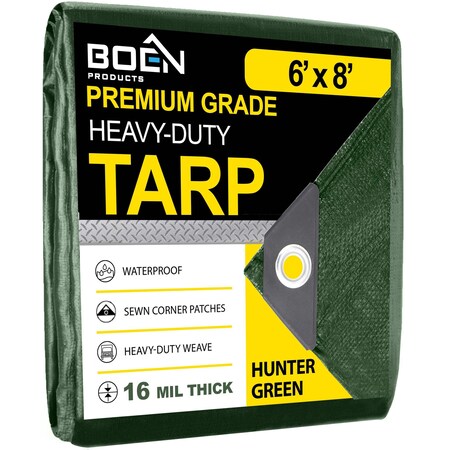 Boen Ultra Heavy Duty Tarp, 16 Mil, Green, Polyethylene, Water ...
