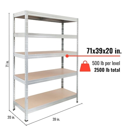 Ar Shelving 39.4 x 20 x 71 in. Galvanized Storage Rack with 5-Tier ...
