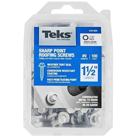 Teks Roofing Screw, 1-1/2 in L, Coarse Thread, Washer Head, Hex Drive ...