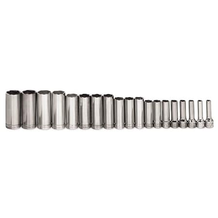 WILLIAMS 3/8" Deep Socket Set,3/8" D,6Pt,19pcs., High Polished Chrome ...