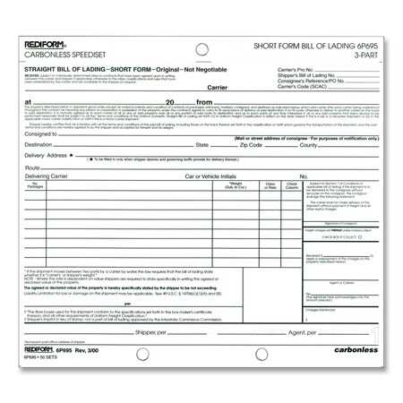 Rediform Speediset Bill Of Lading, Short Form, Three-Part Carbonless, 7 ...