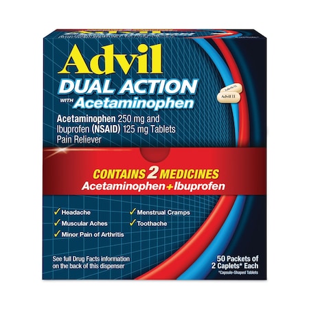 Advil Dual Action with Acetaminophen and Ibuprofen Caplets, 50 Packets ...