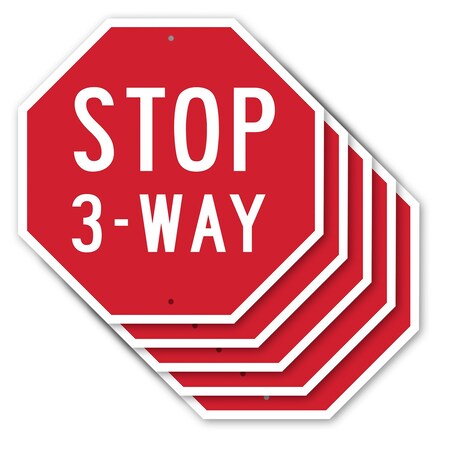 Signmission Stop 3-way, 10 inch X 10 inch, Aluminum Metal Signs, 5PK OC ...