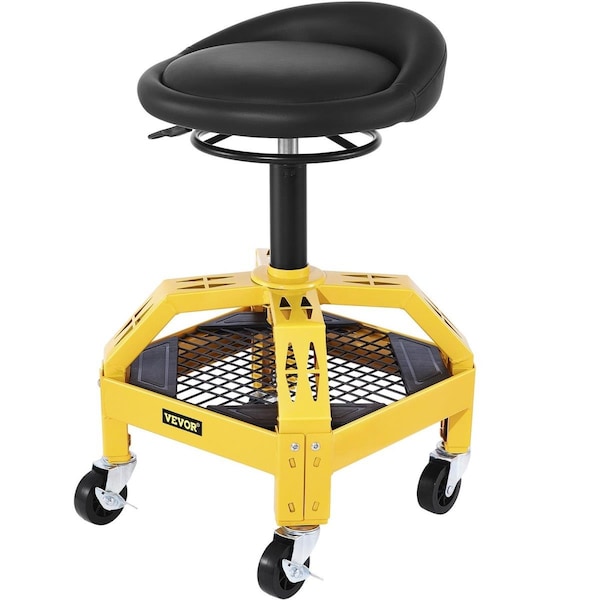 Vevor 24 to 28.7 in. Adjustable Height Rolling Garage Stool, Yellow ...
