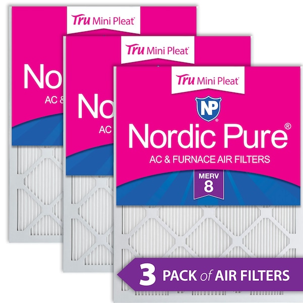 Nordic Pure 24x24x1 Tru Mini Pleat MERV 8 AC Furnace Air Filters, 3PK ...