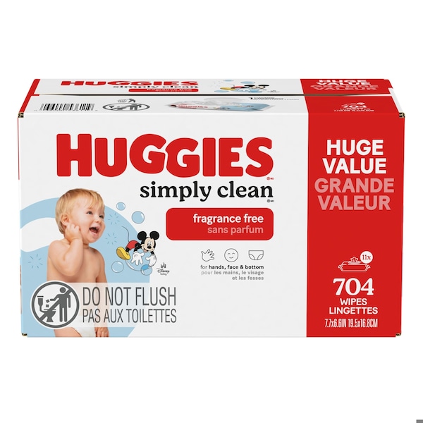 Huggies Baby Wipes, Simply Clean, Fragrance-Free, 7.7 in x 6.6 in Wipe ...