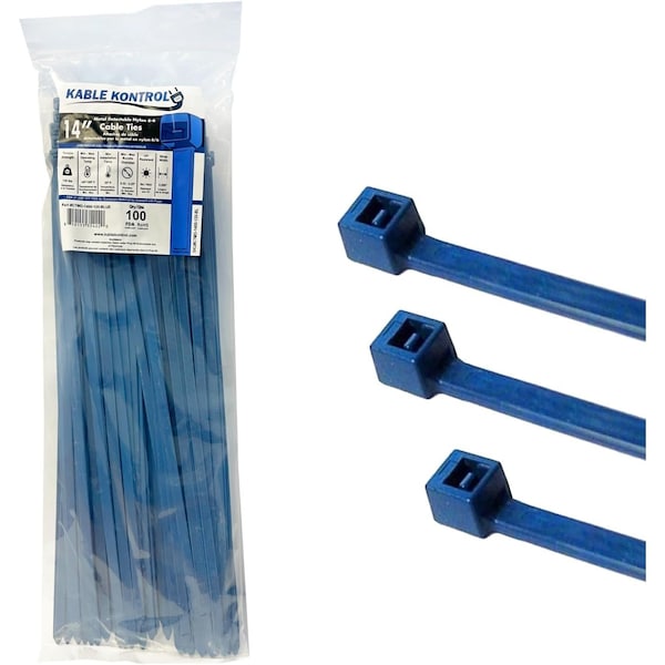 Kable Kontrol Metal Detectable Cable Zip Ties, 14 in L, Blue, Iron Impregnated Nylon 6-6, 120 ...