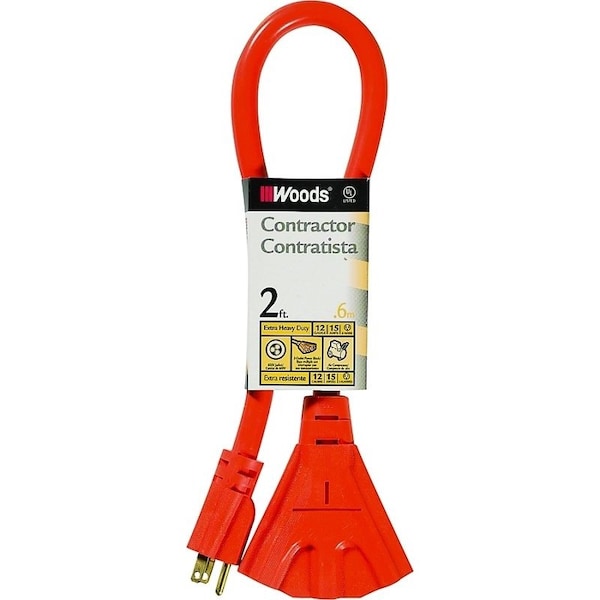 Southwire Extension Cord, 3 Outlets, Orange, 2 ft 990824 | Zoro