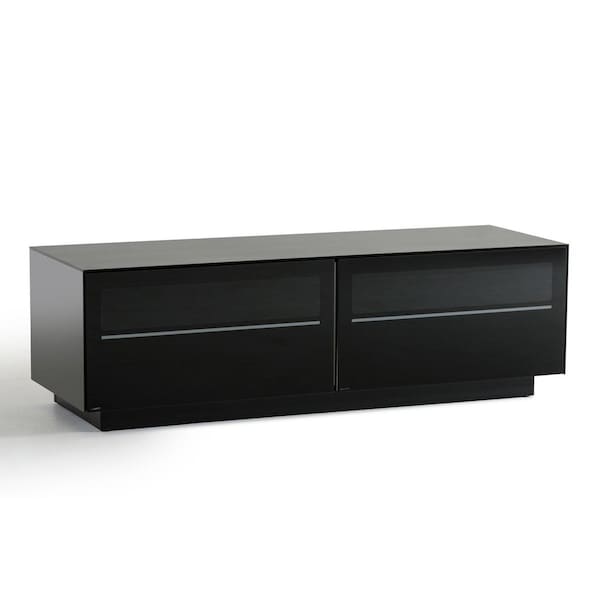 Homeroots 59in Black Glass And Wood Enclosed Storage TV Stand 473285 | Zoro