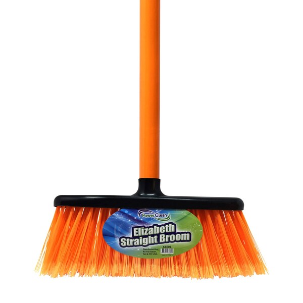 Powerclean Straight Broom with 4ft. Wood Handle, Orange and Black SBE01 ...