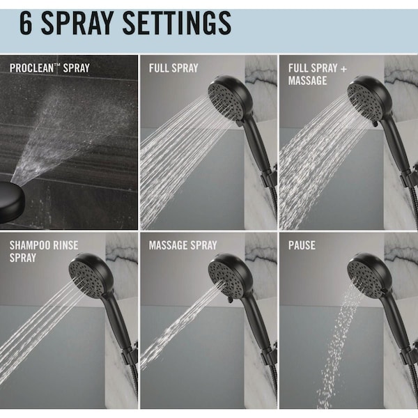 Delta ProClean 6-Spray 1.75 GPM Hand Shower Matte Black 75719BL | Zoro