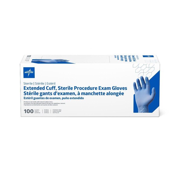 Medline Extended Cuff Exam Gloves, Nitrile, Powder-Free, Single Glove ...
