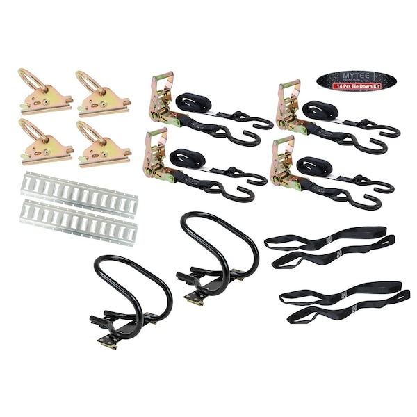Mytee Products 14 Pc Motorcycle Kit - 2 E-Track Motorcycle Wheel Chock ...