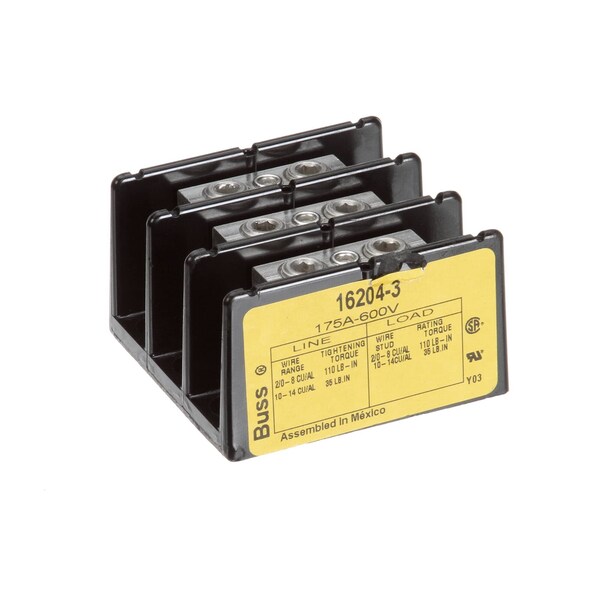 Wilbur Curtis Terminal Block, 3 Pole, 175A, 600V WC-300 | Zoro