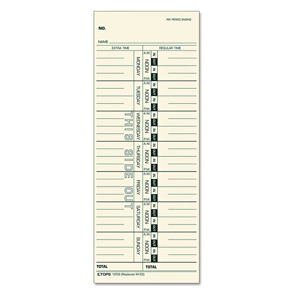 Tops Time Clock Cards, Replacement For 10-800292/m-33, One Side, 3.5 X ...