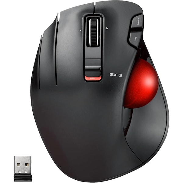 Elecom EX-G Wireless Ergo Trackball, Left handed, Ruby Ball bearing, 5 ...