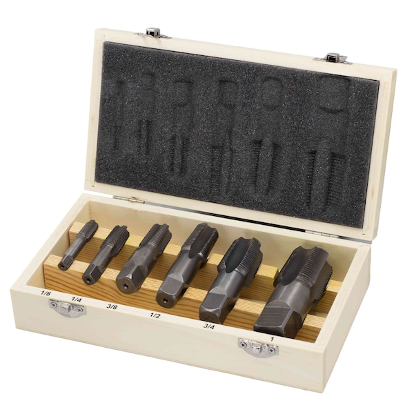 Drill America 6 Piece Carbon Steel NPT Pipe Tap Set (1/8" 1/4" 3/8" 1/2 ...