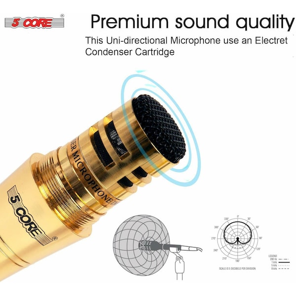 5 Core Dynamic Cardioid Electret Condenser Golden Finish Microphone Mic ...