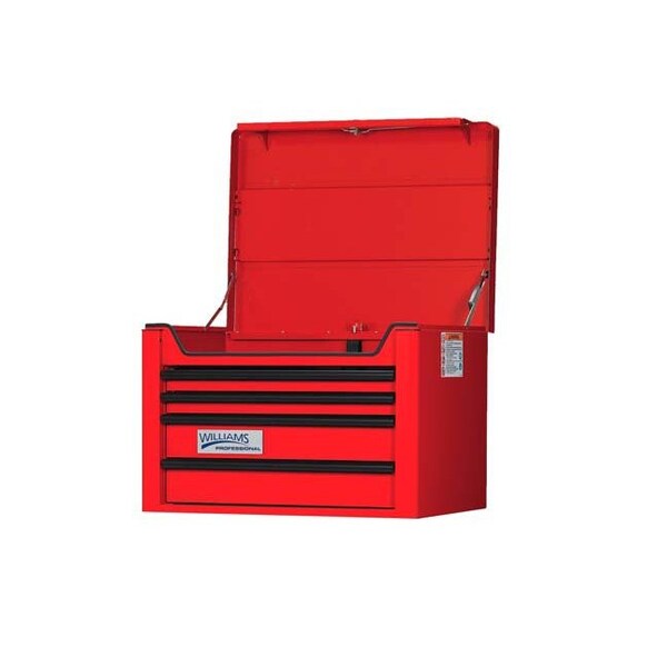 Williams Professional Top Chest, 4 Drawer, Red, Steel, 26-1/2 in W x 20 ...
