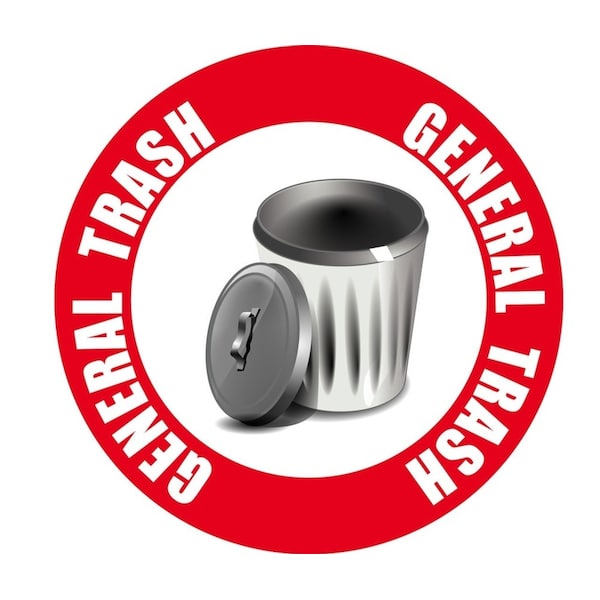 5S Supplies General Trash Sign 28in Diameter Non Slip Floor Sign FS ...