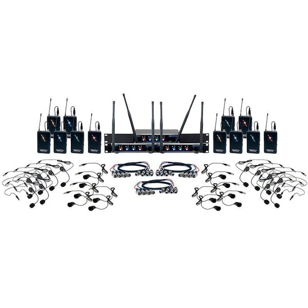 Vocopro 12 Channel UHF Wireless Headset & Lapel Mic System with Mic-On ...