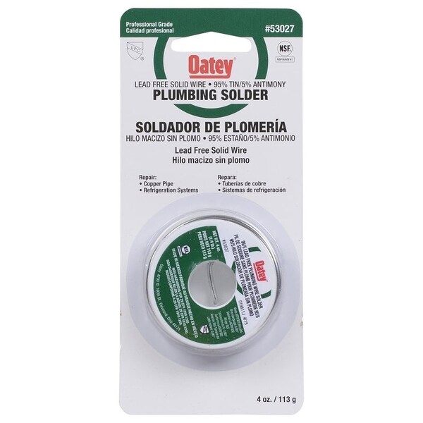 Oatey Plumbing Wire Solder, 1/4 lb Carded, Solid, Silver, 450 to 464 ...