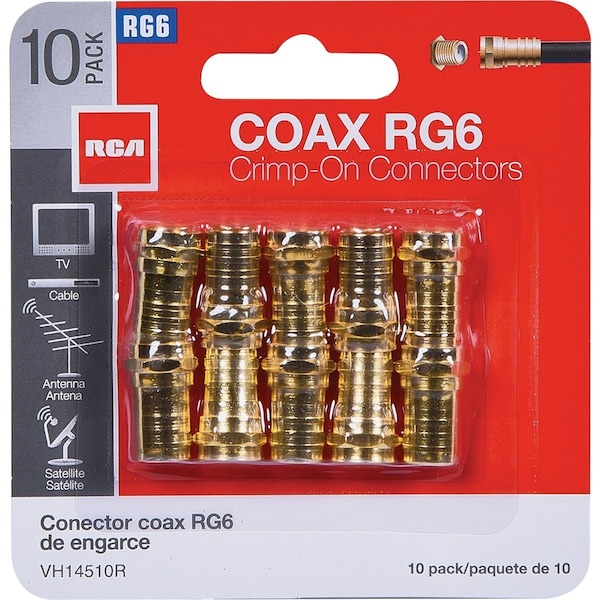 Rca RG6 Crimp-On Coaxial F-Connector, 10PK VH14510R | Zoro