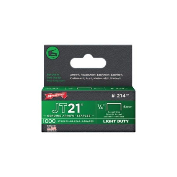 Arrow Fastener JT21 Type Staples, 1/4 in, 1000 per box 091-214 | Zoro