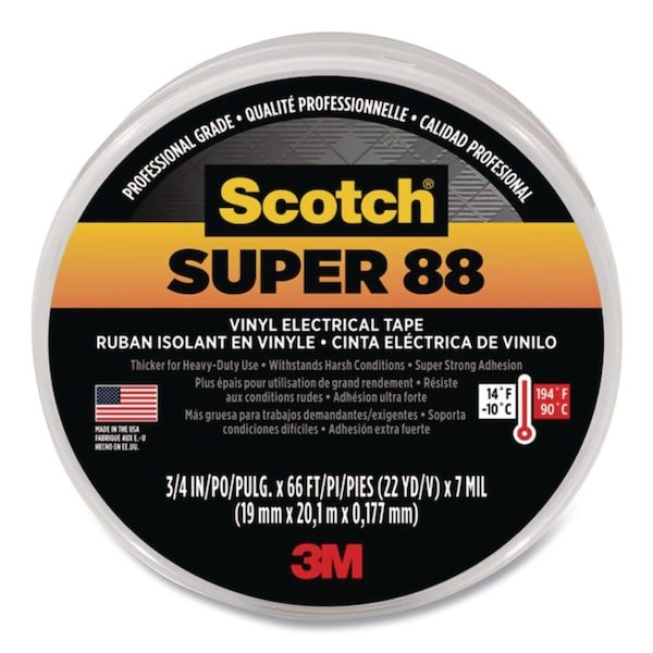 3M Scotch 88 Super Vinyl Electrical Tape, 0.75" x 66 ft., Black ...