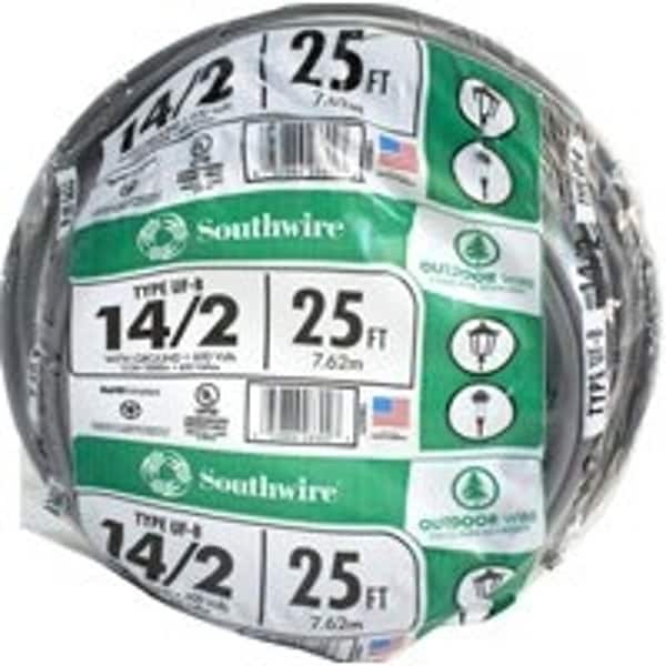 Romex Southwire Feeder Cable with Ground, 14 AWG Wire, 2 -Conductor, 25 ...