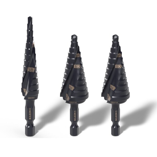 Klein Tools Step Drill Bit Set, Quick-Release, Straight, Double Fluted ...