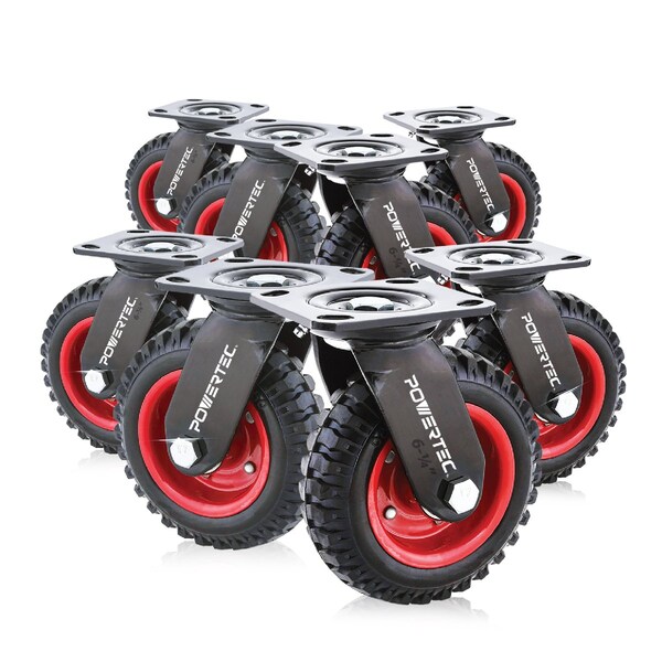 Powertec 6'' Caster Wheels Set of 8, Heavy Duty Swivel Plate Casters ...