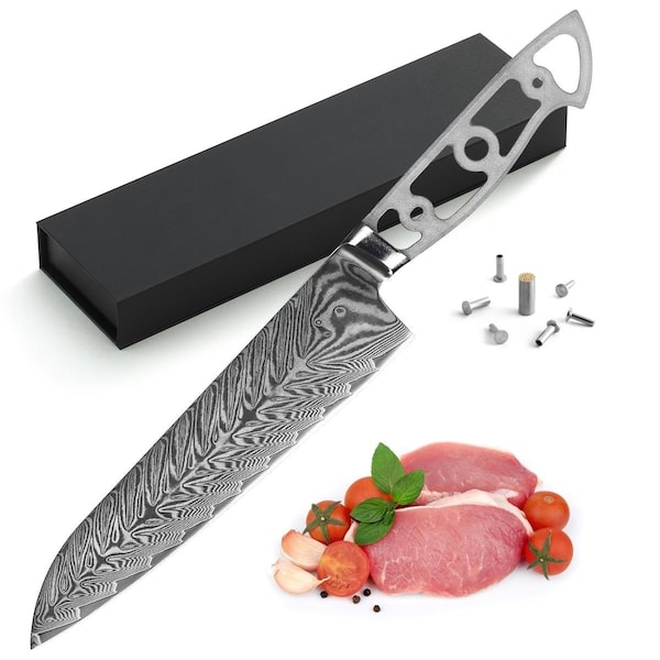 Tablero 8.25 in. Storm-V Series 50 mm Ultra Wide Blade Damascus Blank Blade Gyuto Chef Knife ...