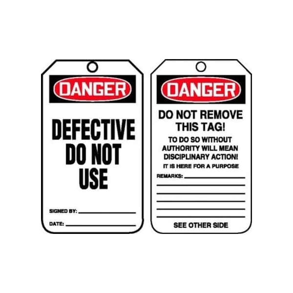 Accuform Safety Tags, DANGER DEFECTIVE DO NOT USE, 5.75in x 3.25in, PF ...