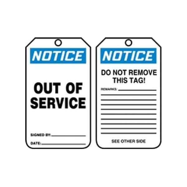 Accuform Safety Tags, NOTICE OUT OF SERVICE, 5.75in x 3.25in, RP ...
