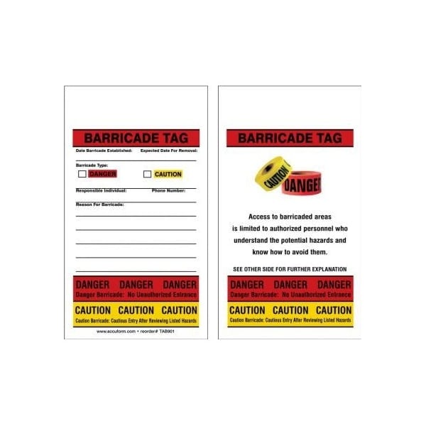 Accuform Safety Tags, BARRICADE TAG DATE BARRICADE ESTABLISHED, 5.75in ...