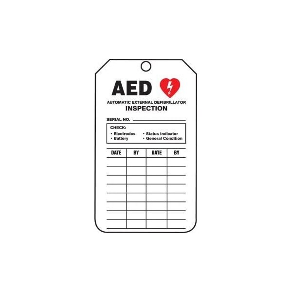 Accuform Mini Safety Tags, AED INSPECTION, 4.25in x 2.125in, RP-Plastic ...