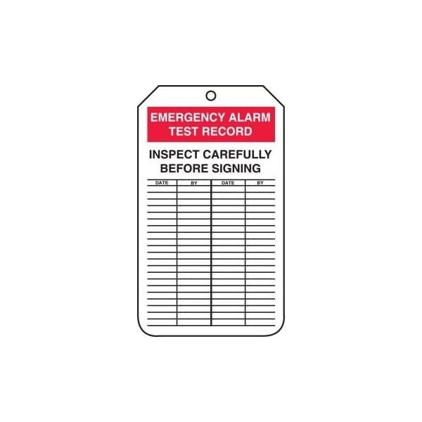 Accuform Safety Tags, EMERGENCY ALARM TEST RECORD, 5.75in x 3.25in, PF ...