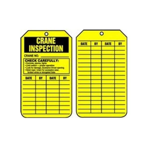 Accuform Safety Tags, CRANE INSPECTION, 5.75in x 3.25in, RP-Plastic ...