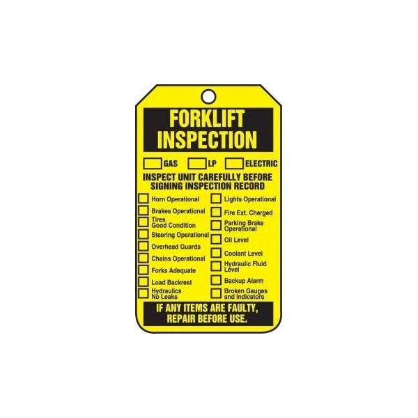 Accuform Safety Tags, FORKLIFT INSPECTION, 5.75in x 3.25in, RP-Plastic ...