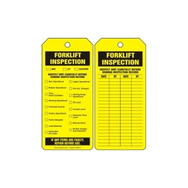 Accuform Safety Tags, FORKLIFT INSPECTION, 8.5inx 3.875in, RP-Plastic ...