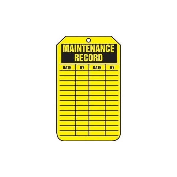 Accuform Safety Tags, MAINTENANCE RECORD, 8.5in x 3.875in, RP-Plastic ...