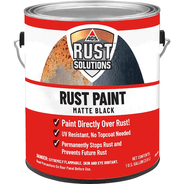 AGS RUST SOLUTIONS Rust Paint, UV Resistant, Matte Black, 1 Gallon (AOR ...