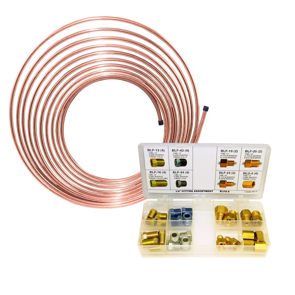 Ags NiCopp Brake Line Coil and Fitting Assortment Kit, 1/4 x 25 BLFA-9K ...